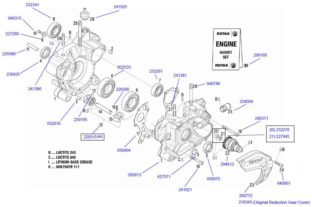 1-2. 295913 Rotax Crank Case with Guide Pins - Shop Karting Parts ...